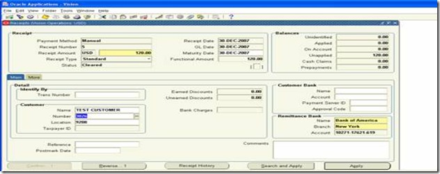 Oracle Applications: Receipt Accounting